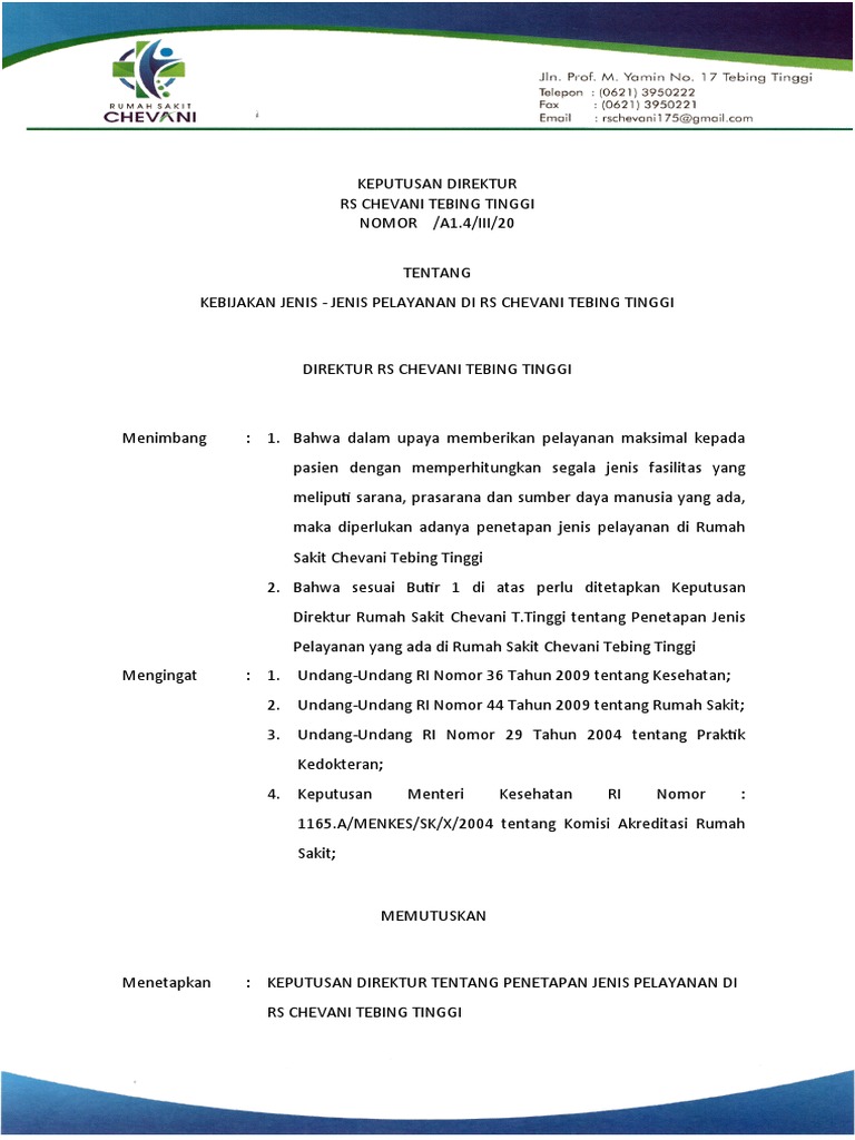 TKRS 3.1 SK Penetapan Jenis Pelayanan | PDF