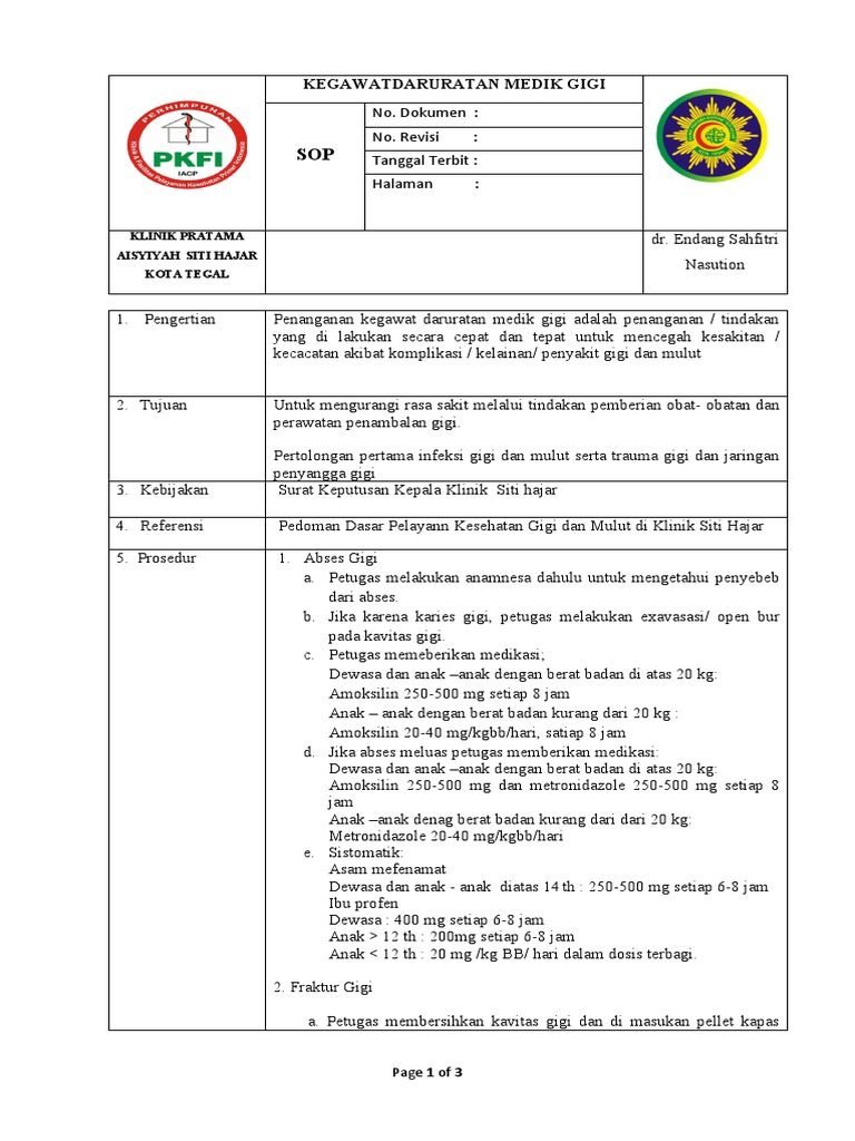 SOP Kegawatdaruratan Gigi | PDF