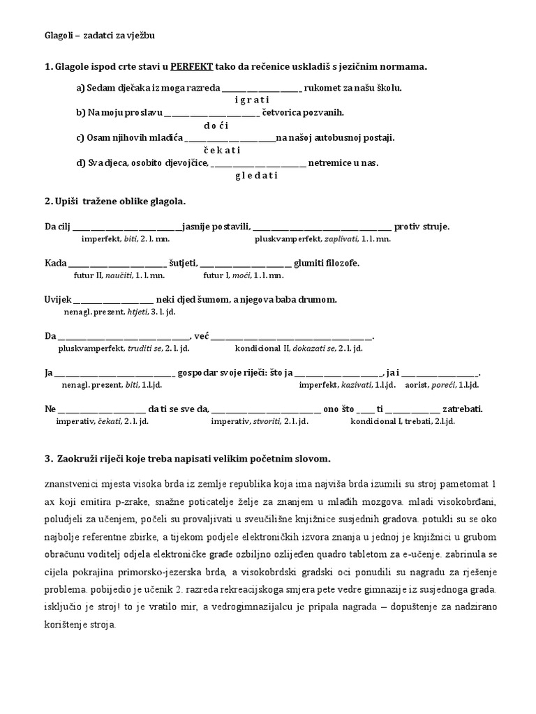 Glagoli - Zadatci Za Vjezbu 2 | PDF