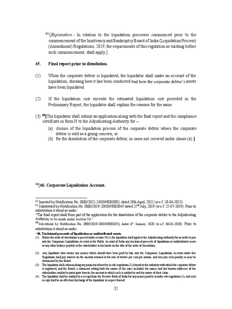 Regulation 45 of The Liquidation Regulations | PDF