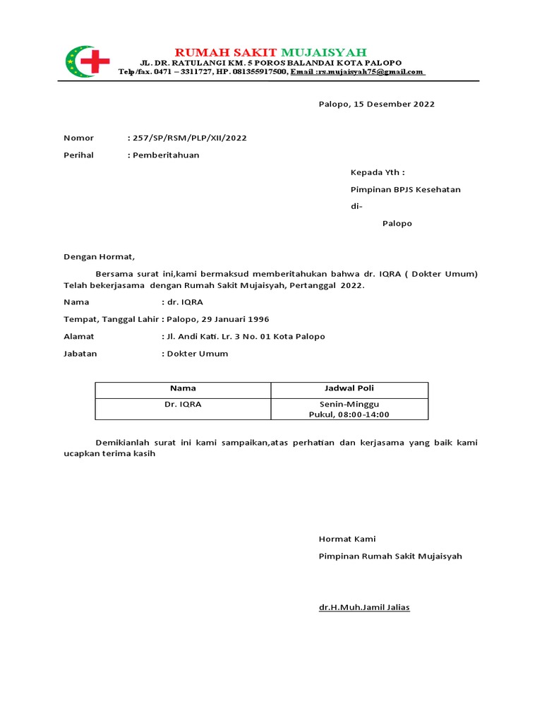 surat pemberitahuan dokter ke bpjs | PDF