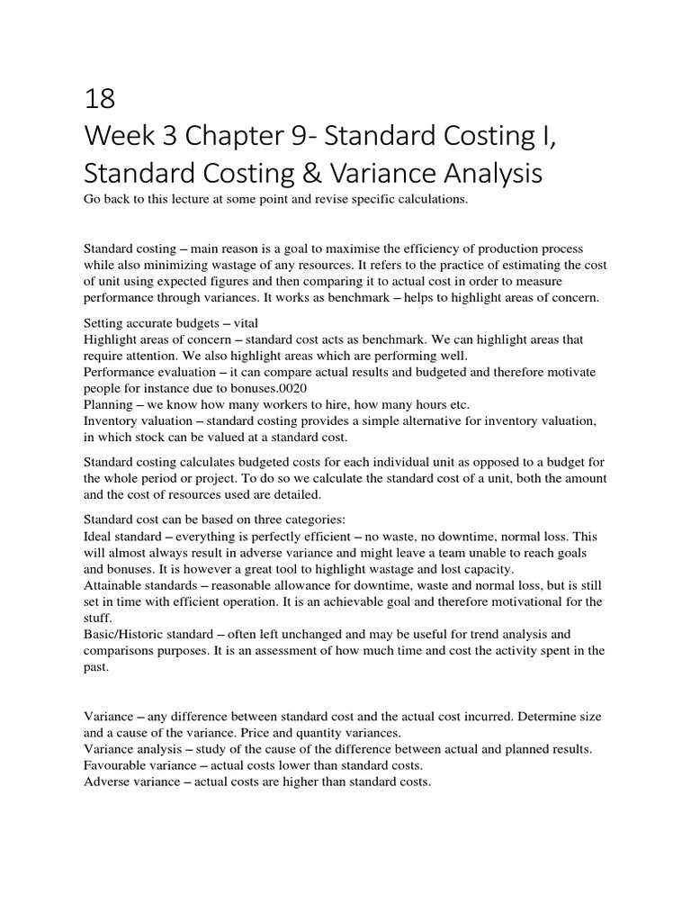 Week 3 Chapter 9 - Standard Costing I, Standard Costing & Variance ...