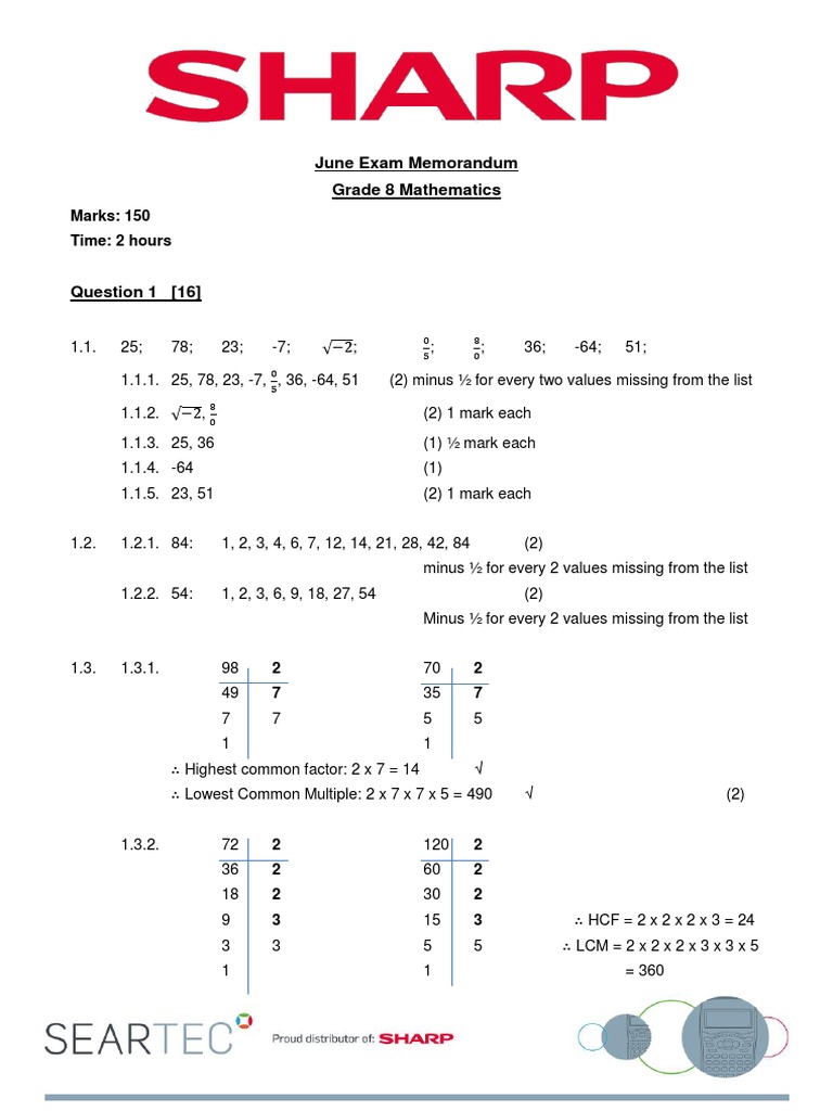 Grade 8 Maths June Exam Memorandum | PDF | Triangle | Euclidean Geometry