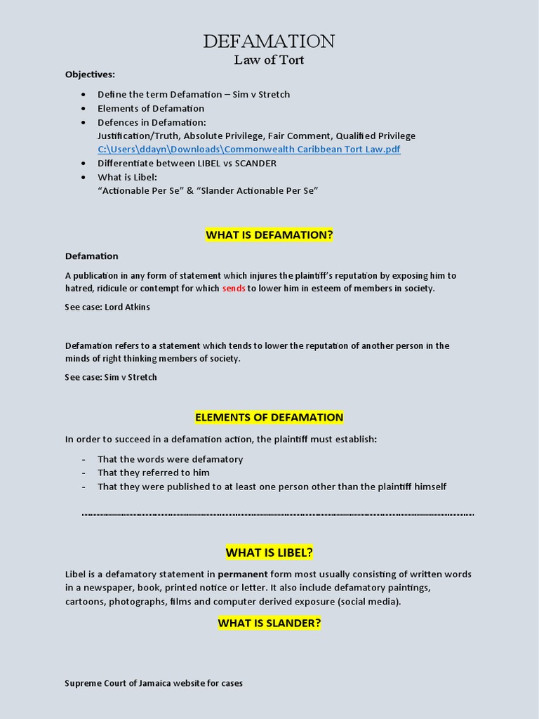 Defamation - Law of Tort | PDF | Defamation | Criminal Law