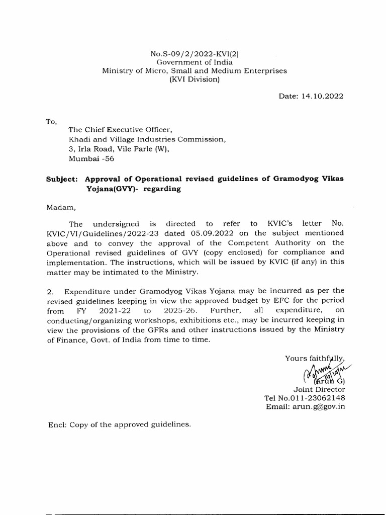 Approval of Operational Revised Guidelines of Gramodyog Vikas Yojana ...