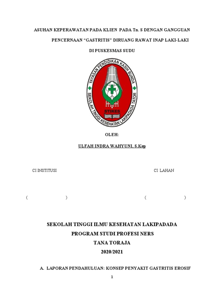 ASKEP GASTRITIS EROSIF OLEH ULFAH INDRA WAHYUNI, S.Kep | PDF