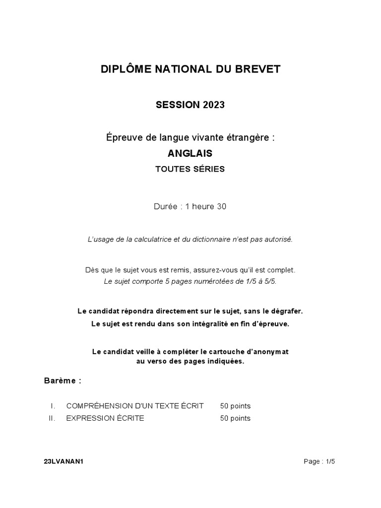 Brevet Anglais | PDF