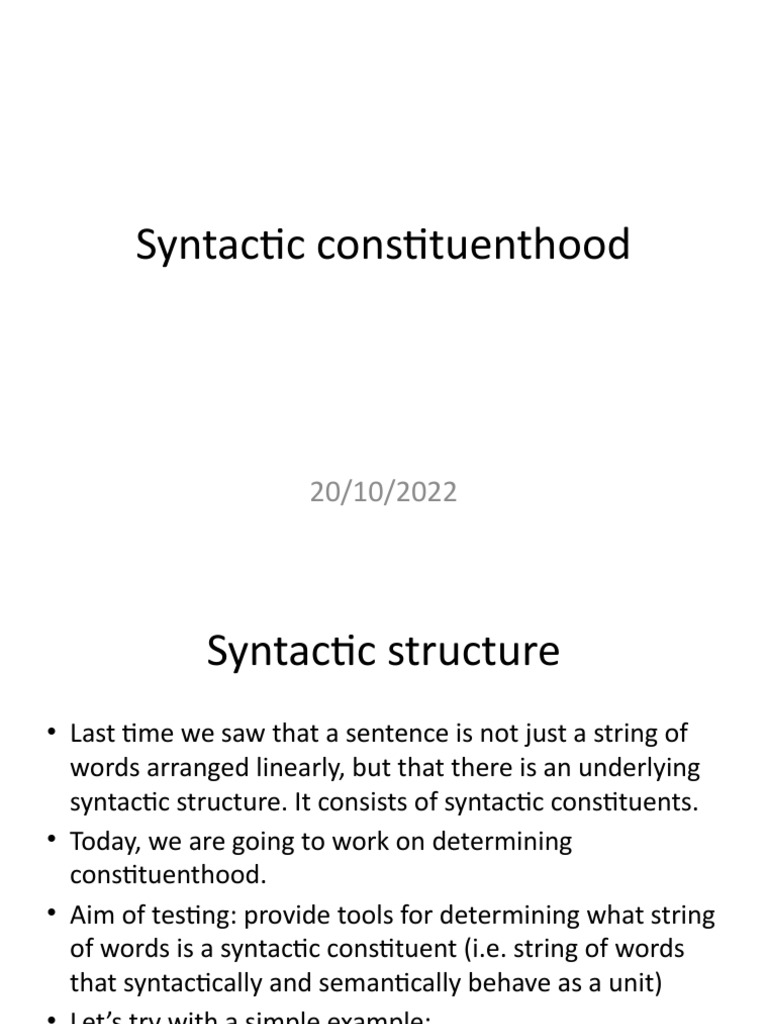 Syntactic Constituenthood and Predication | PDF