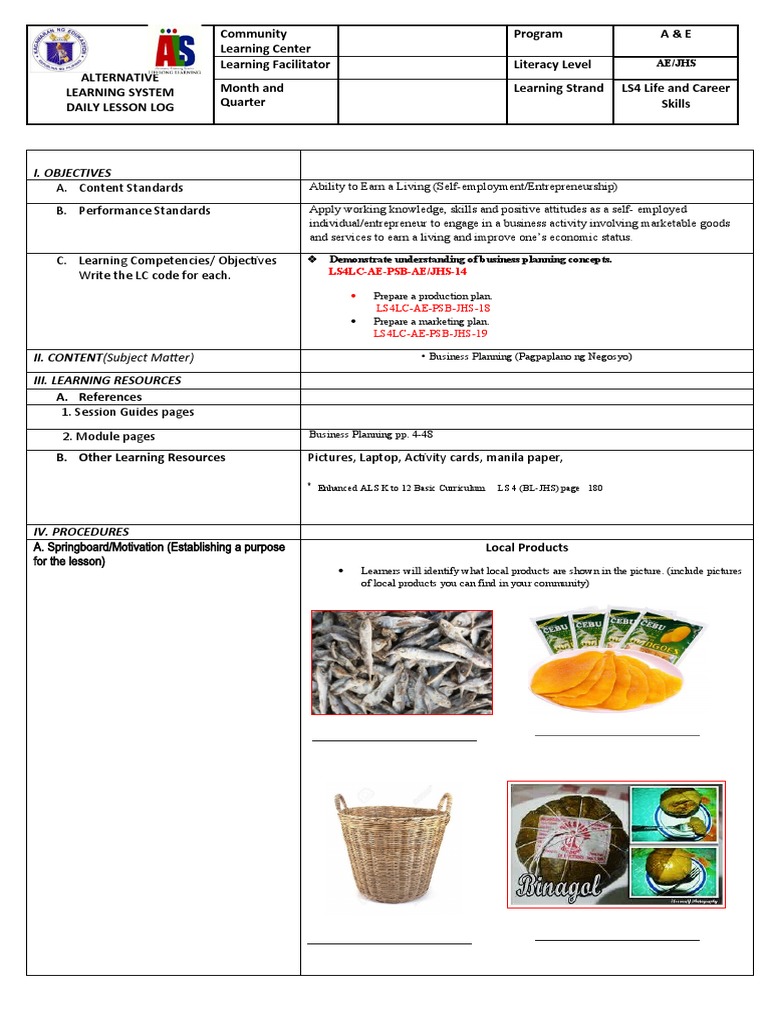 Week 3-LS4 DLL (Business Planning) | PDF | Learning | Entrepreneurship