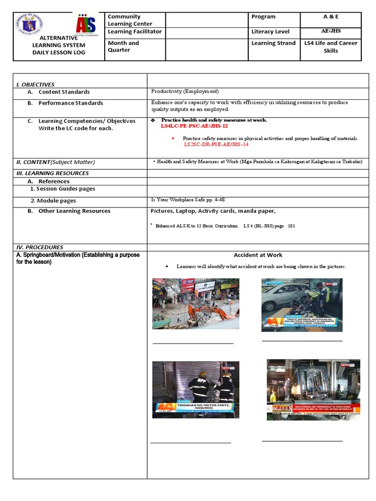 Week 4-LS4 DLL (Safety at Work | PDF | Learning | Occupational Safety And Health