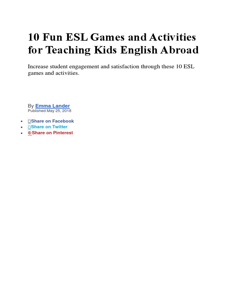 10 Fun ESL Games and Activities for Teaching Kids English Abroad | PDF ...