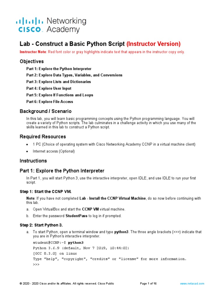 2812 Lab Construct A Basic Python Script Ilm Pdf Boolean Data Type Control Flow
