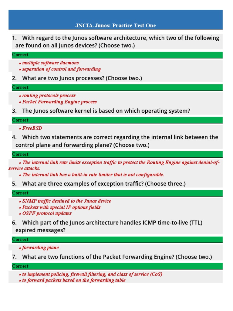 JNCIA-Junos - Practice Test One and Two | PDF | Computers