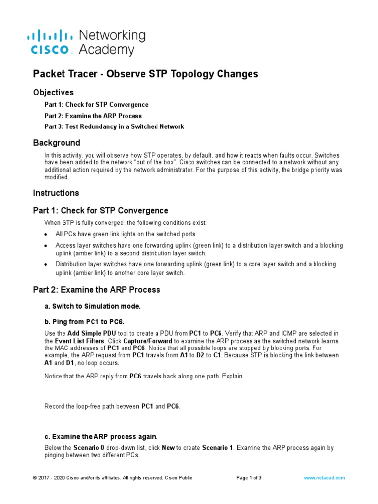 2.2.1 Packet Tracer - Observe STP Topology Changes | PDF | Network Switch | Computer Network