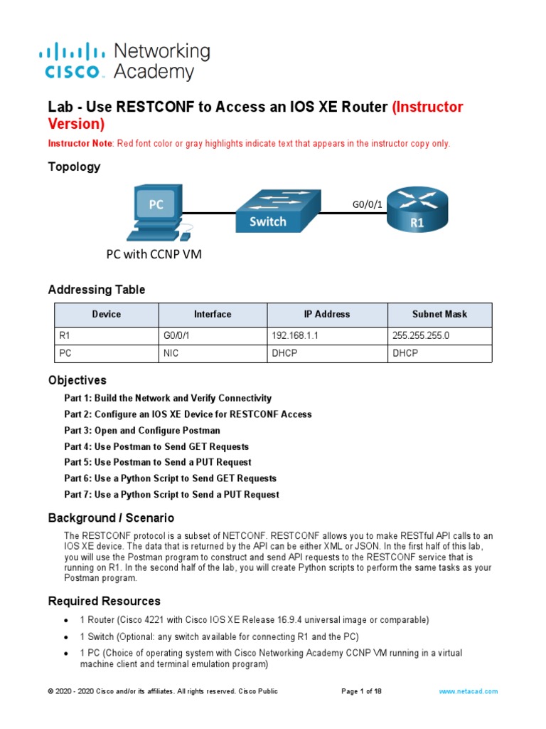 28.1.5 Lab - Use Restconf To Access An Ios Xe Device - Ilm | PDF | Ip ...
