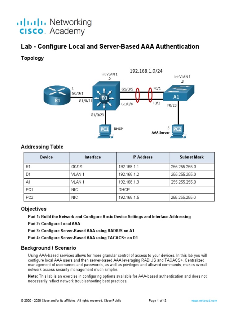 26.1.4 Lab - Configure Local and Server-Based AAA Authentication | PDF ...