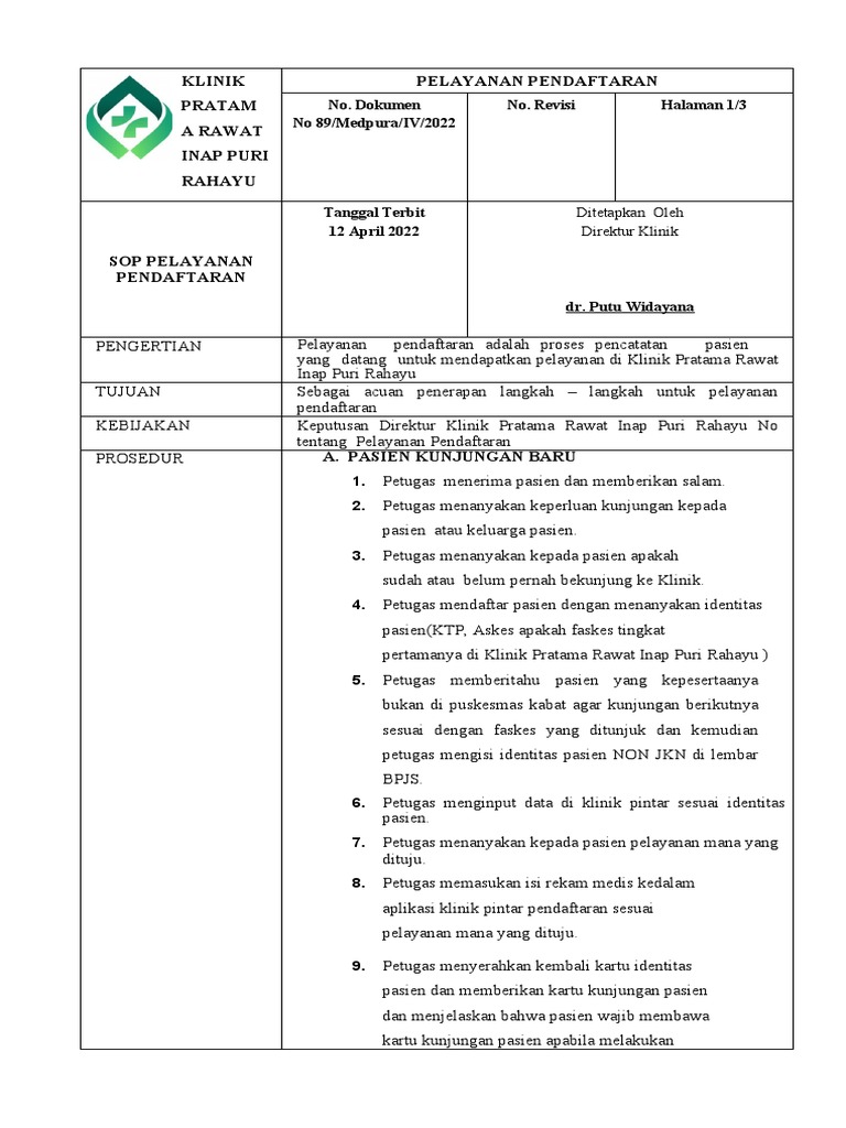 Ep 1 SOP PENDAFTARAN | PDF | Kesehatan Holistik | Sains & Matematika