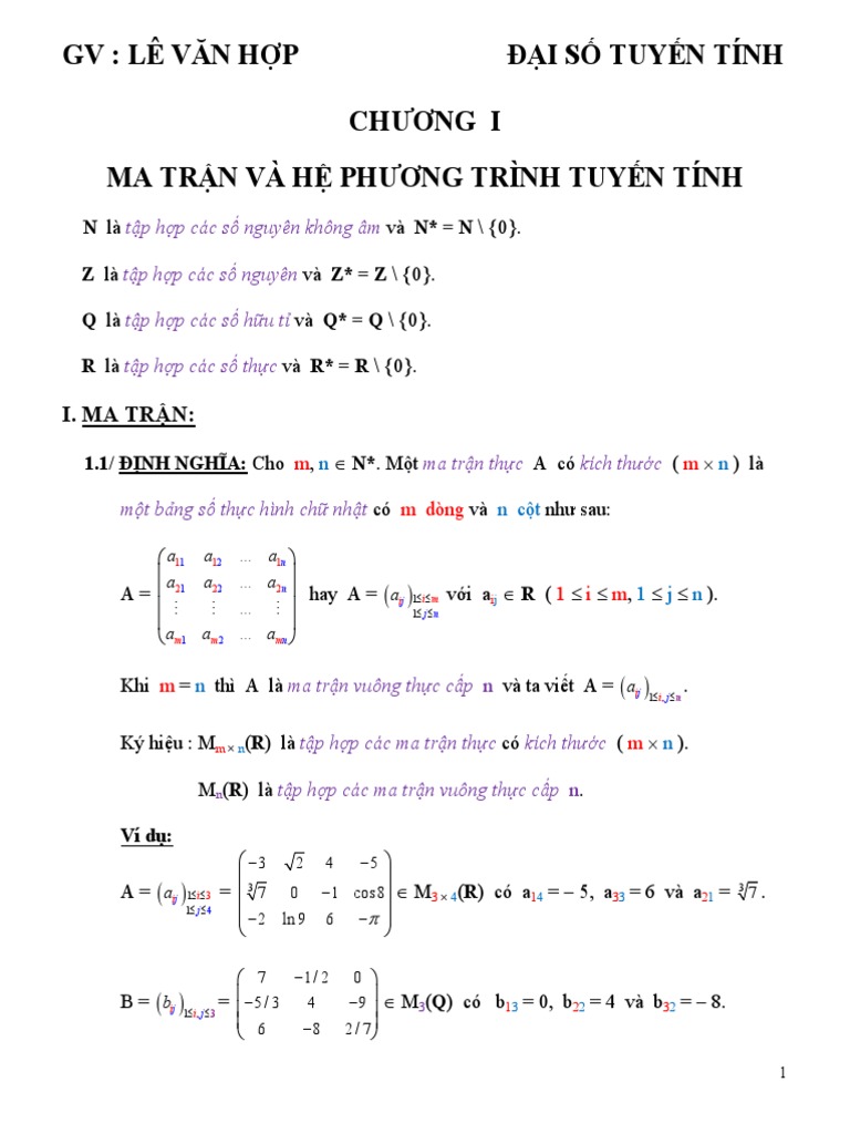 Ma Tran Va He Phuong Trinh Tuyen Tinh 2022 | PDF