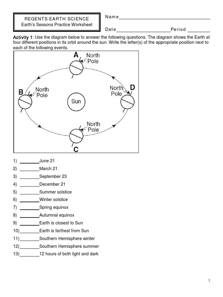 Earth’s Seasons Practice Worksheet | PDF