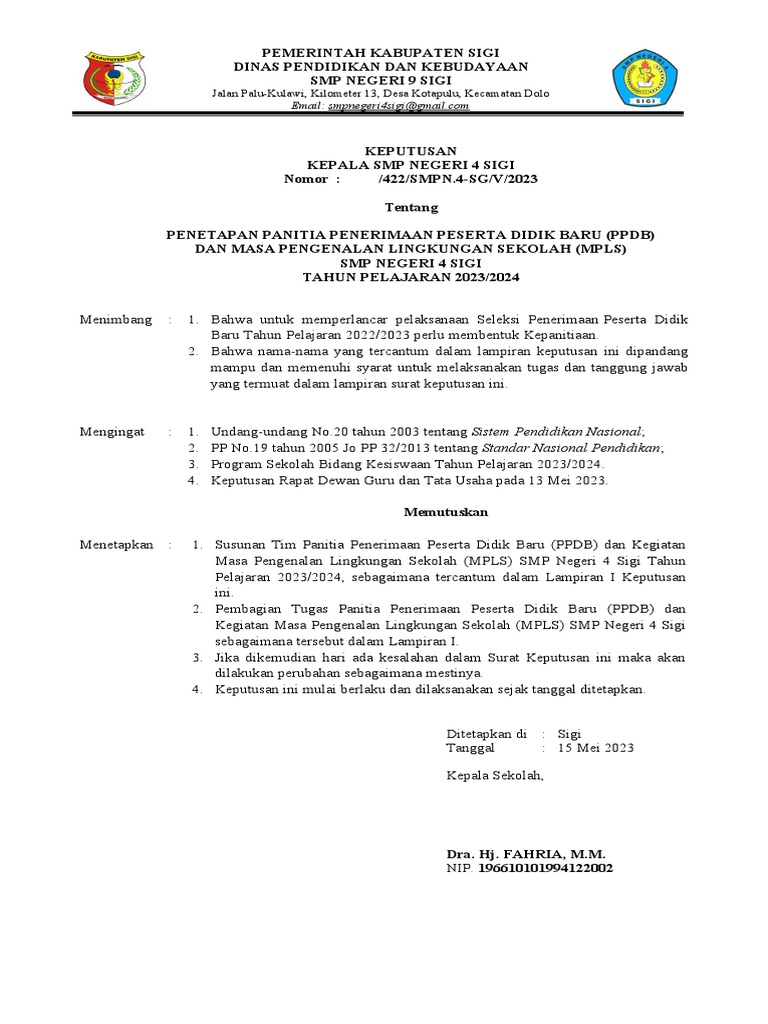 SK Panitia PPDB Dan MPLS 2023-2024 | PDF