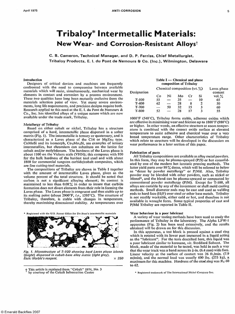1975 - Tribaloy Intermetallic Materials New Wear and Corrosion ...