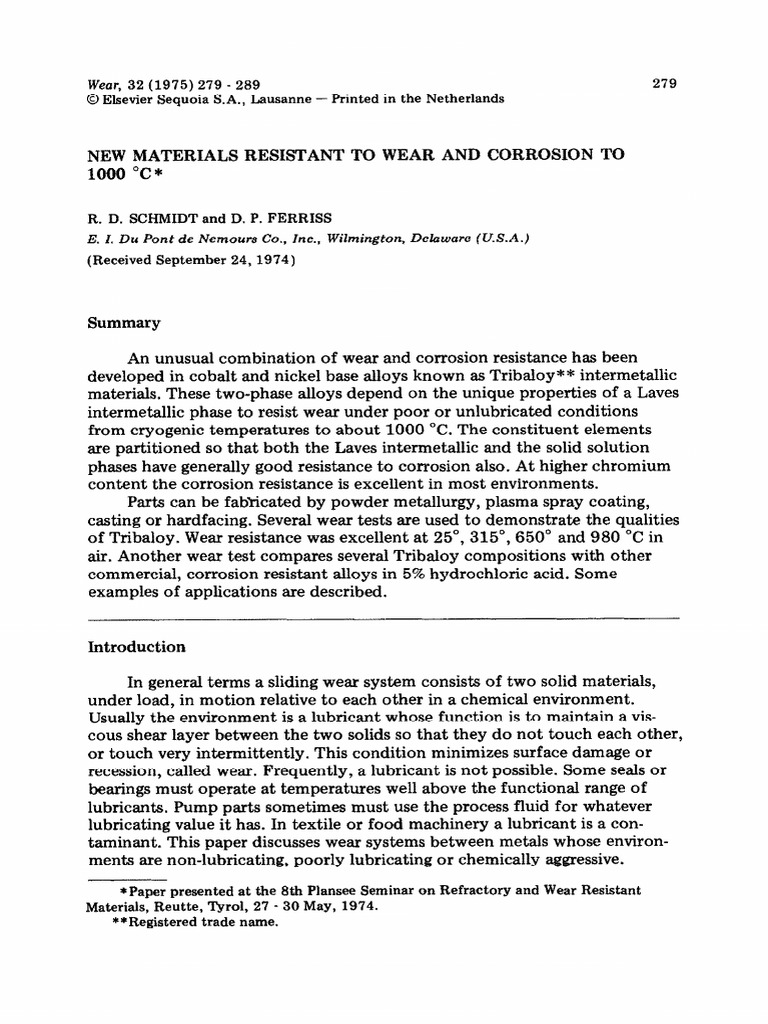 1975 - New Materials Resistant To Wear and Corrosion To 1000 C | PDF ...