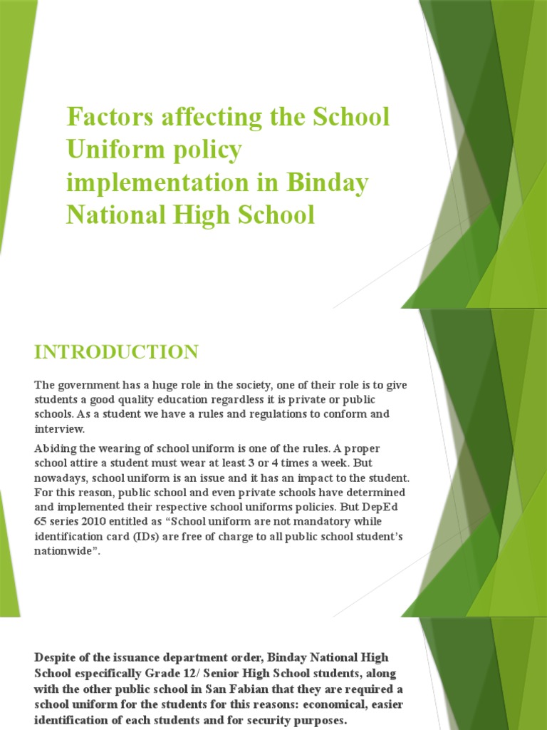 School Uniform Policy Factors in Binday High | PDF