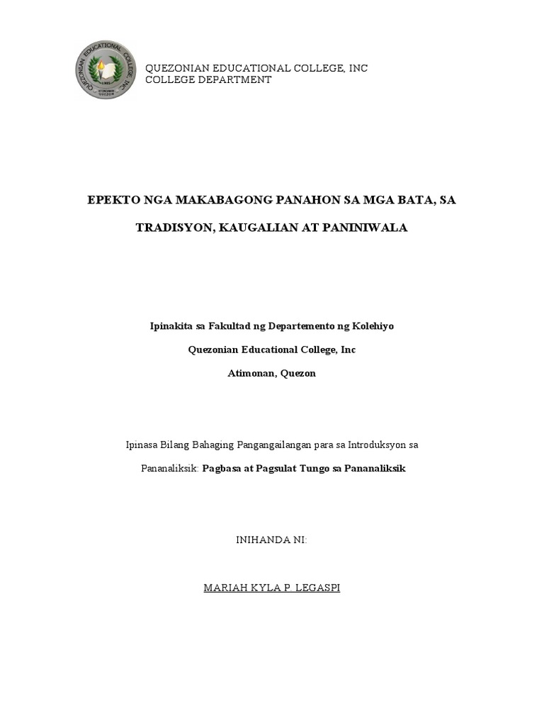 Baby Thesis Epekto NG Makabagong Panahon Sa Mga Bata, Sa Mga Tradisyon ...