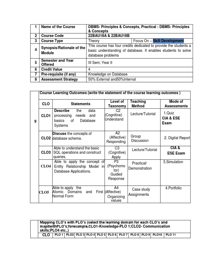 22bau18a 22bau18b Dbms Principles Concepts Practical Dbms Principles Concepts Pdf 