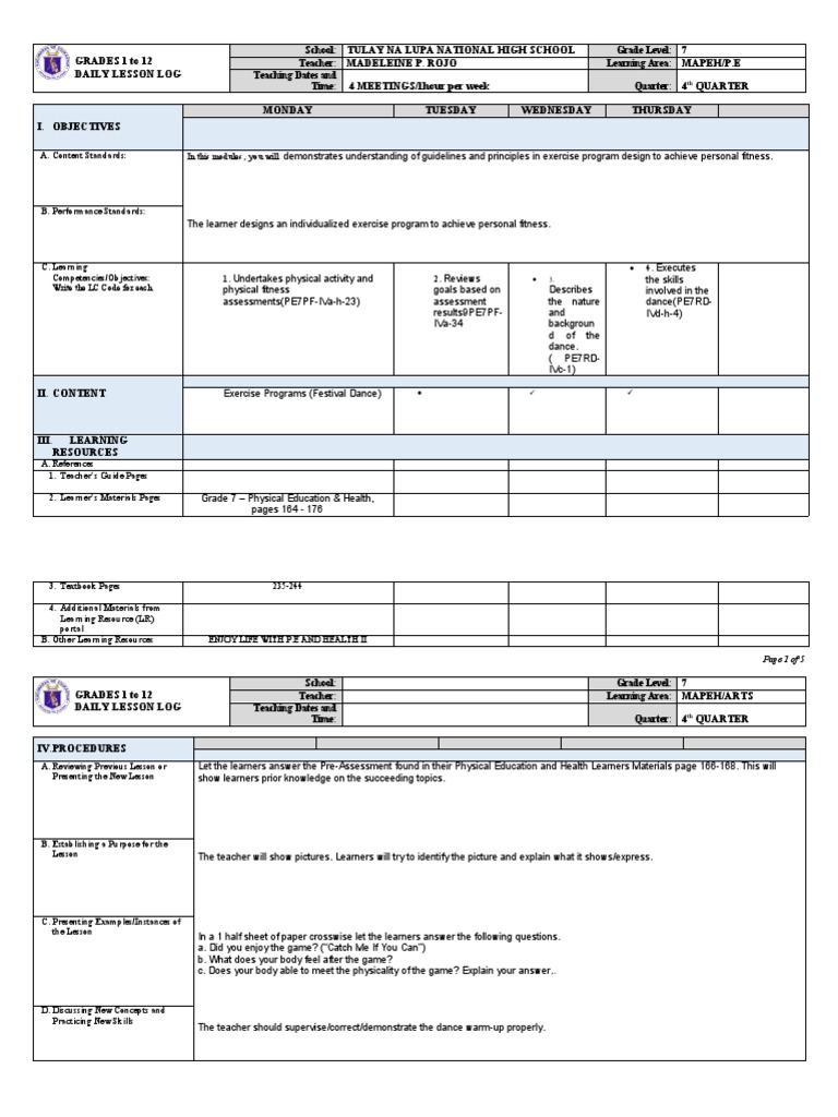 G7 DLL Mapeh | PDF G7 DLL Mapeh | PDF