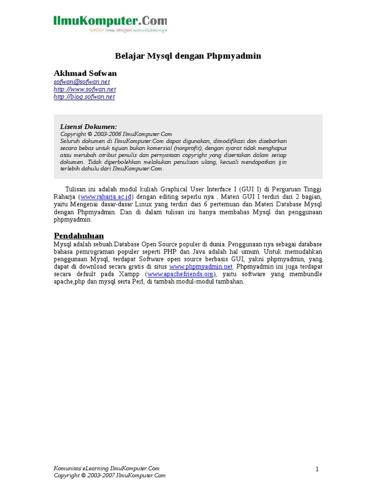 Belajar Mysql Dengan Phpmyadmin | PDF