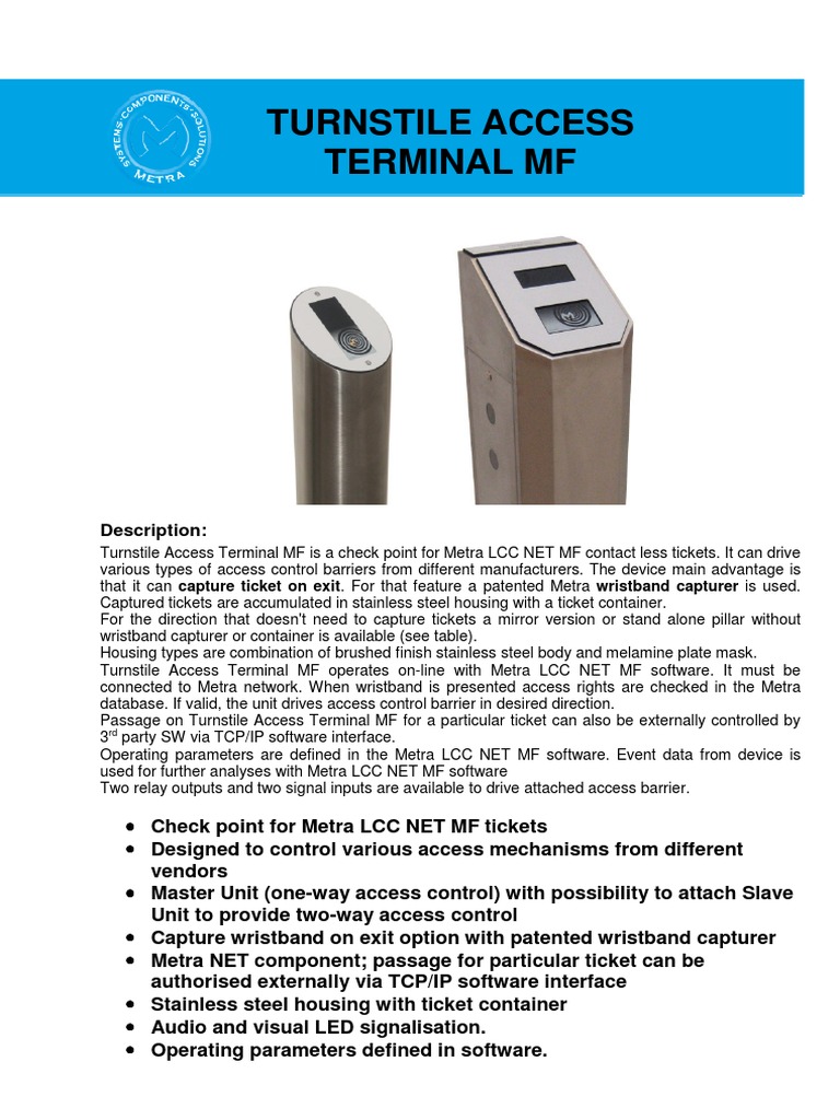 Turnstile Access Terminal MF | PDF