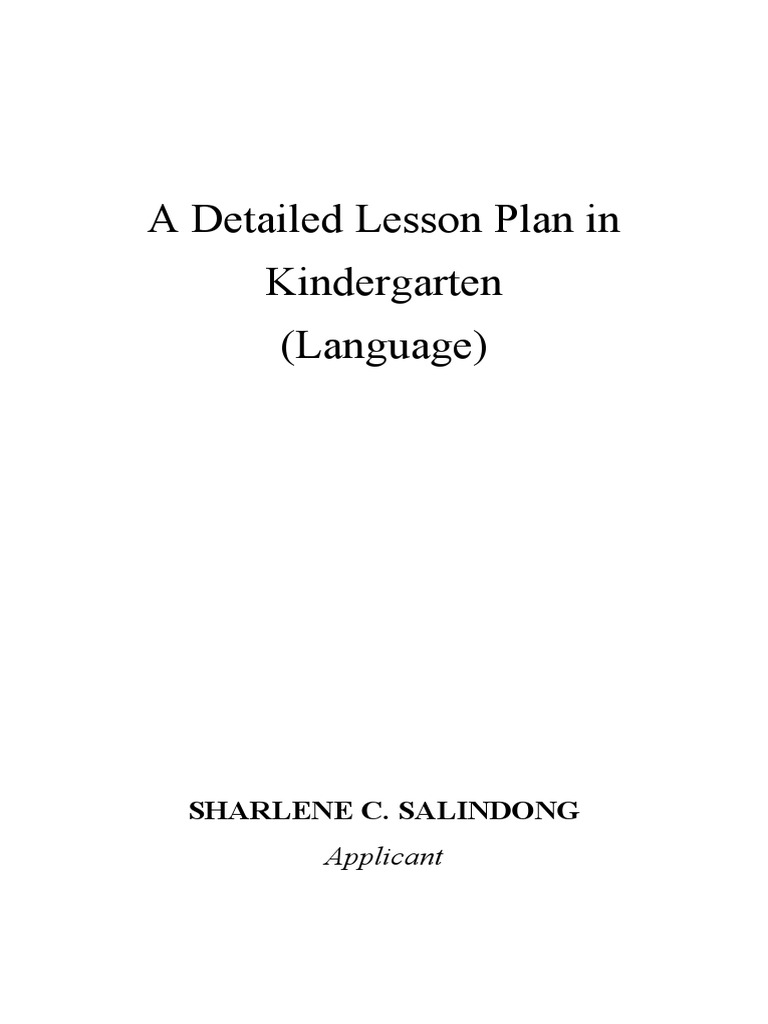 A Detailed Lesson Plan in Kindergarten | PDF | Teachers | Hospital