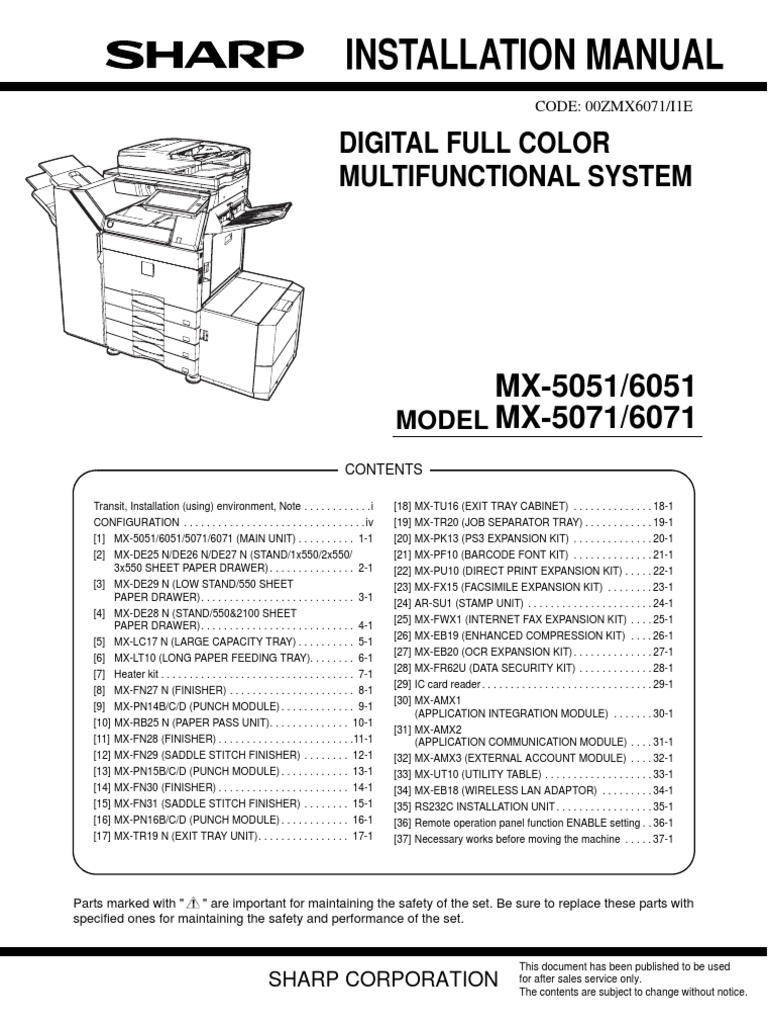 Manual Instalación MX-5051 MX-5071 MX-6051 MX-6071 | PDF | Fax | Humidity