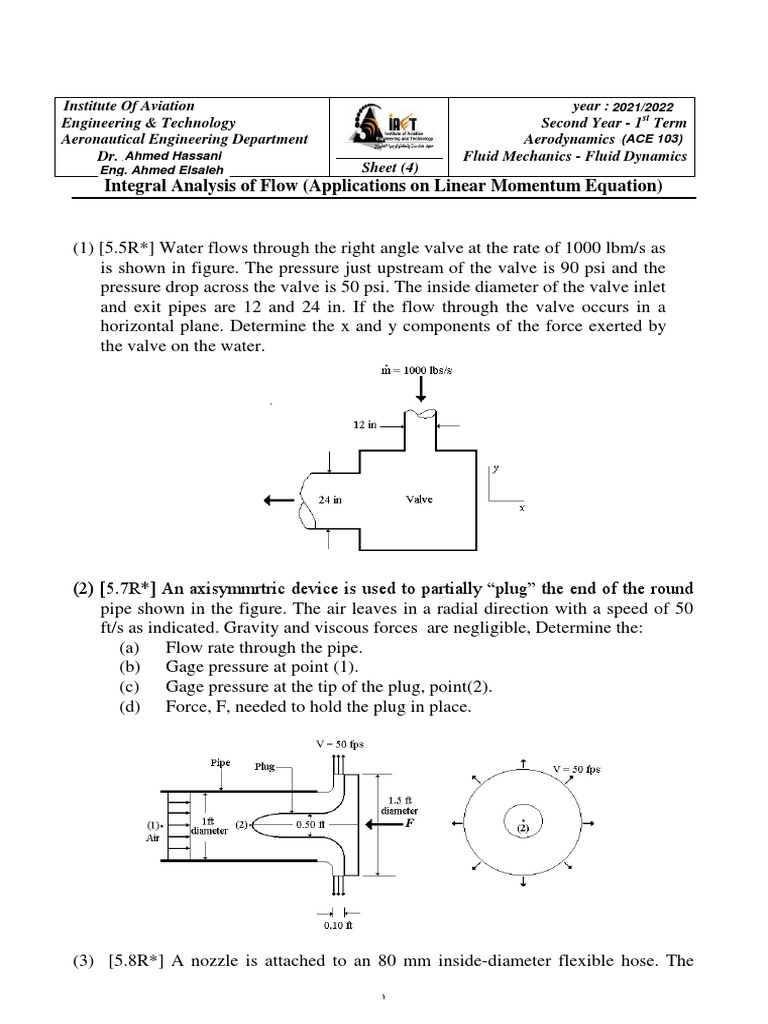 Fluid Mech Sheet 4 IAET | PDF | Fluid Dynamics | Thrust