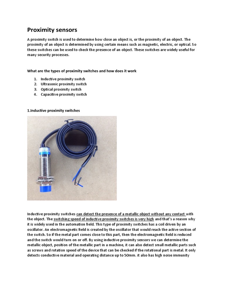 Proximity Sensors Pdf Capacitor Switch