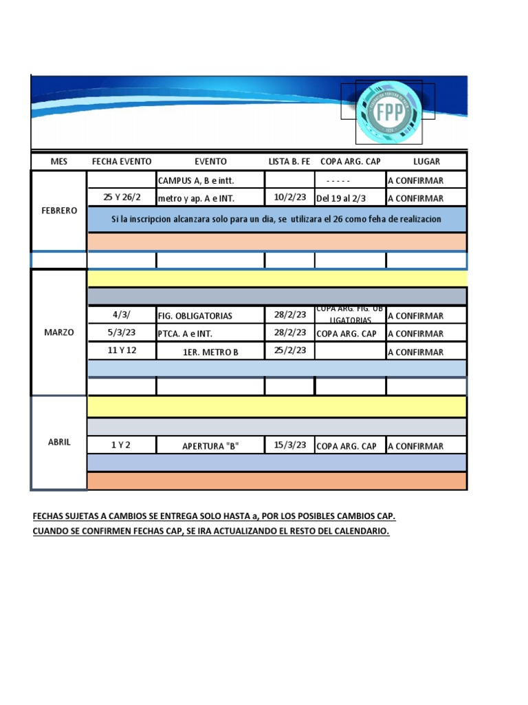 Calendario FPP Hasta Abril 2023 | PDF