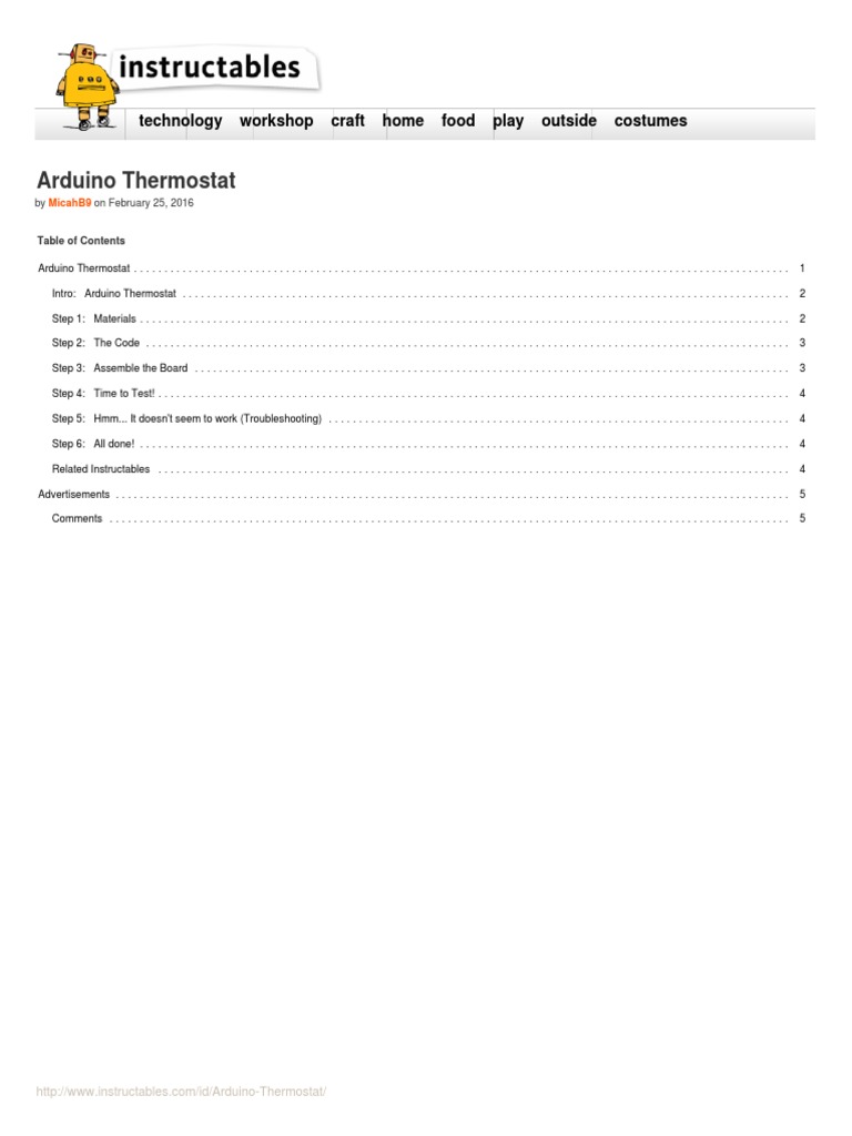 Arduino Thermostat Pdf Arduino Manufactured Goods