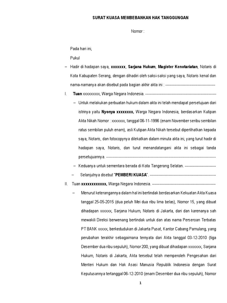 Surat Kuasa Hak Tanggungan | PDF | Hukum