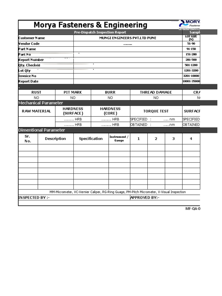 MF-QA-001 PDIR Report | PDF | Mechanical Engineering | Building Engineering