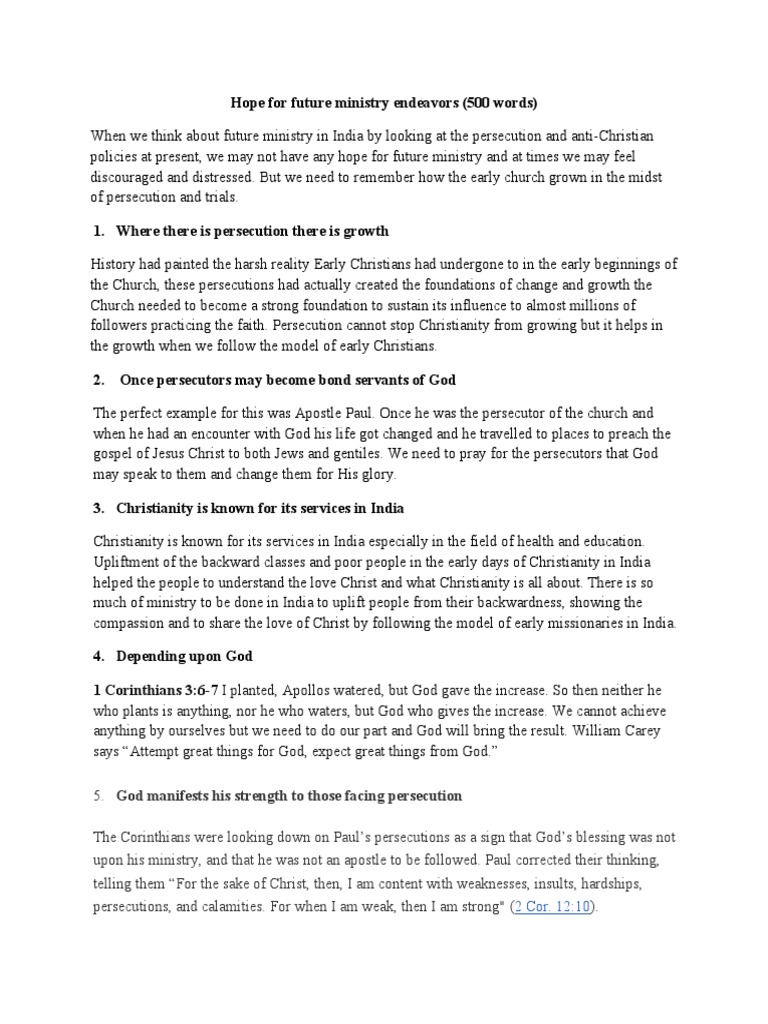 Hope For Future Ministry Endeavors | PDF