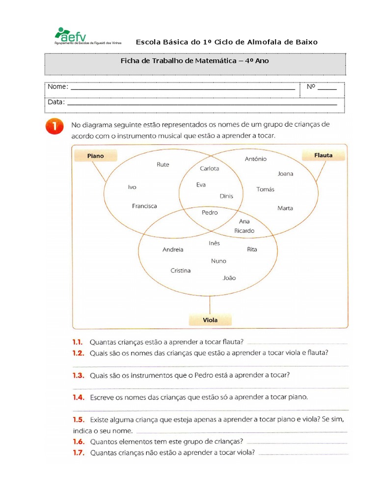 Diagrama de Venn e de Carol - 4º Ano | PDF