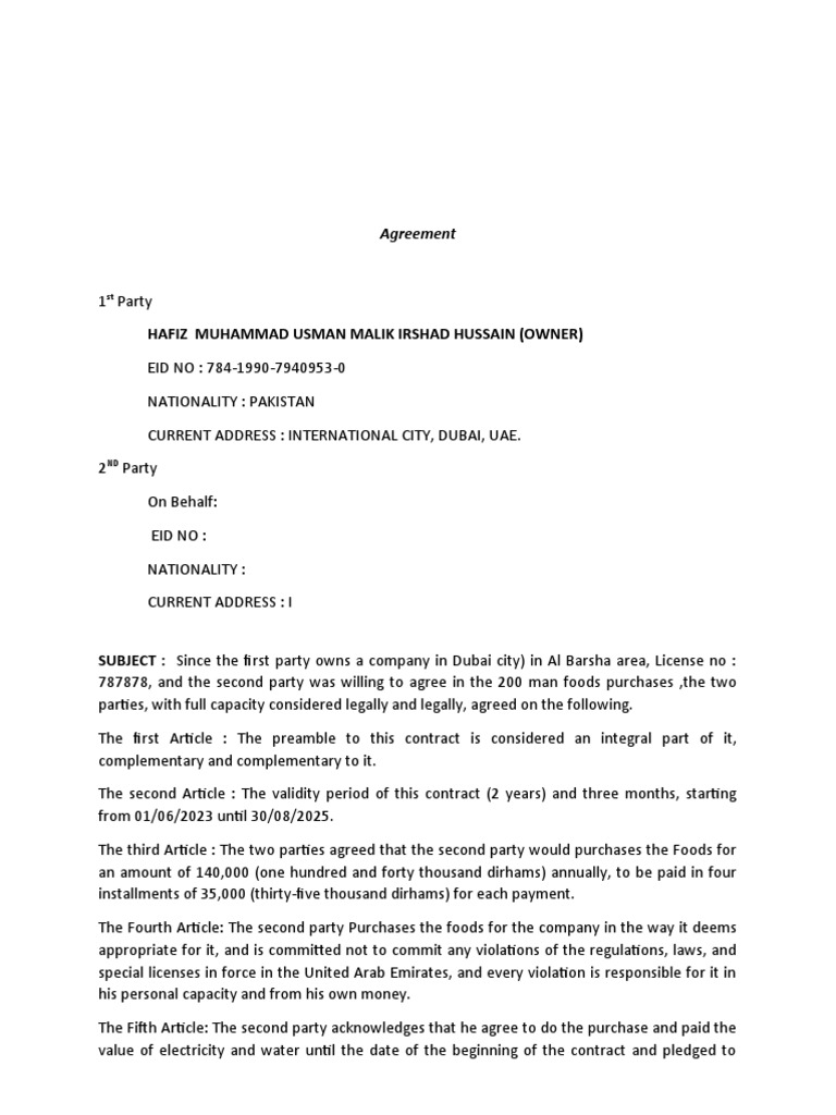 Agreement 1 | PDF | United Arab Emirates | Dubai