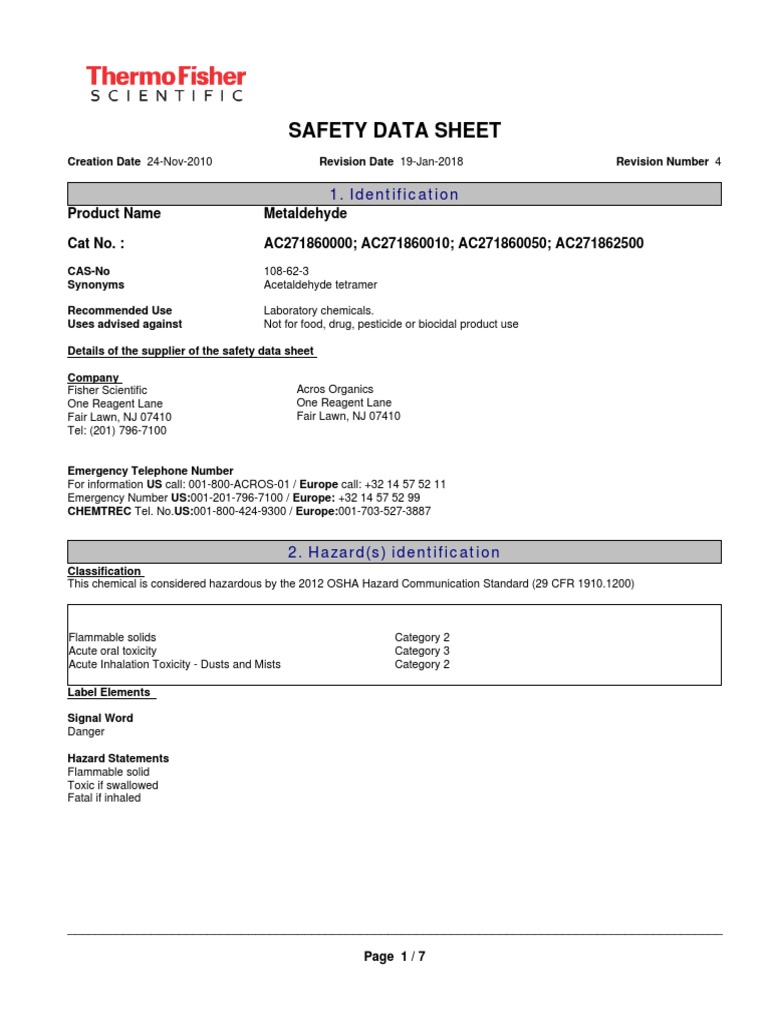 12 - MSDS METALDEHYDE AKA TOXIPUT - Siput | PDF | Carbon Dioxide ...
