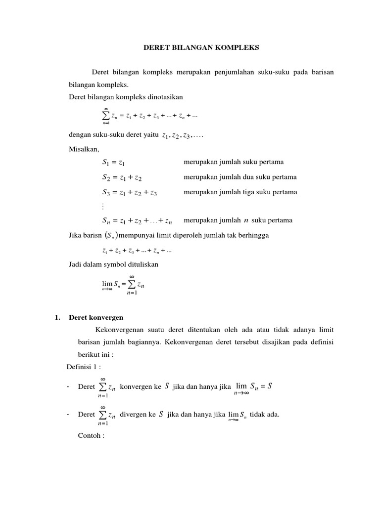 Uji Konvergensi Deret Bilangan Kompleks | PDF