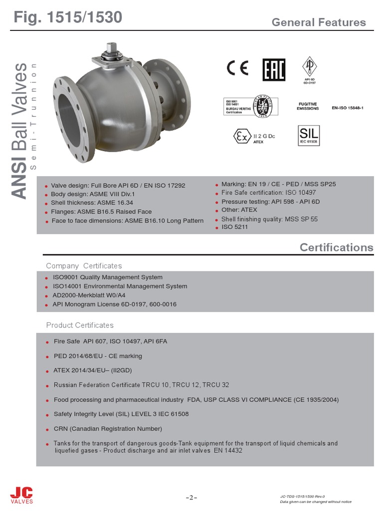 JC TDS 1515 1530 Rev.0 | PDF | Valve | Mechanical Engineering