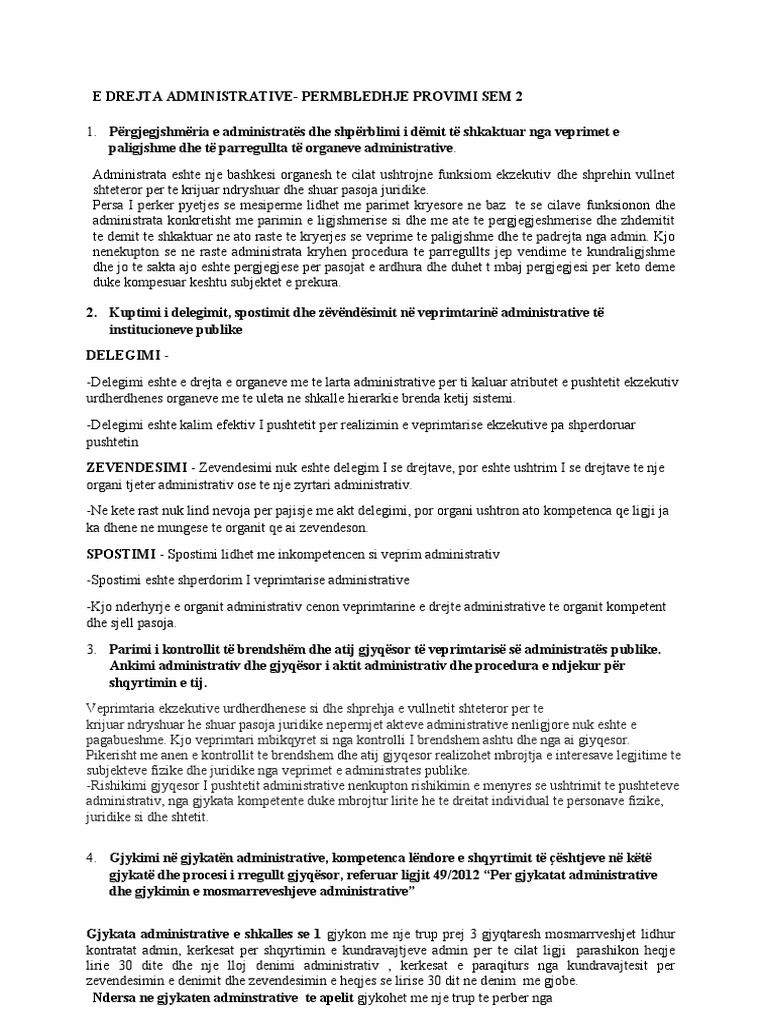 E Drejta Administrative - Pyetjet Pergjigje (Provim Sem 2) | PDF