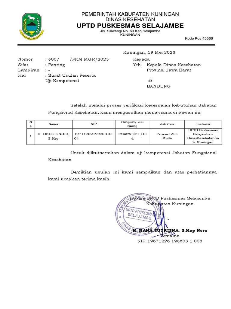 Surat Usulan Peserta Ujikom | PDF