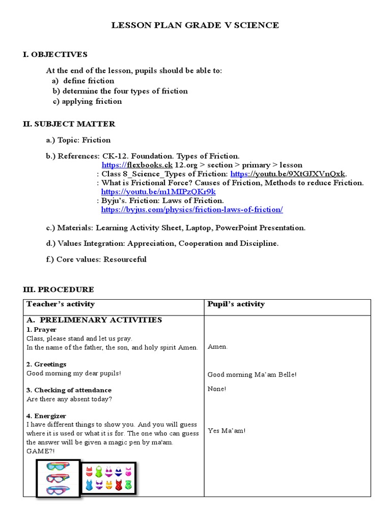 Lesson Plan Grade Iv Science | Download Free PDF | Force | Friction
