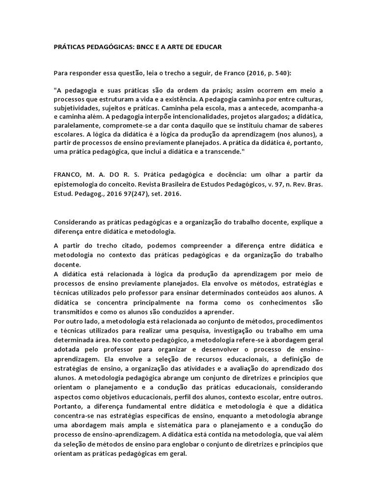 Práticas Pedagógicas: BNCC E A Arte de Educar | PDF | Pedagogia | Aprendizado
